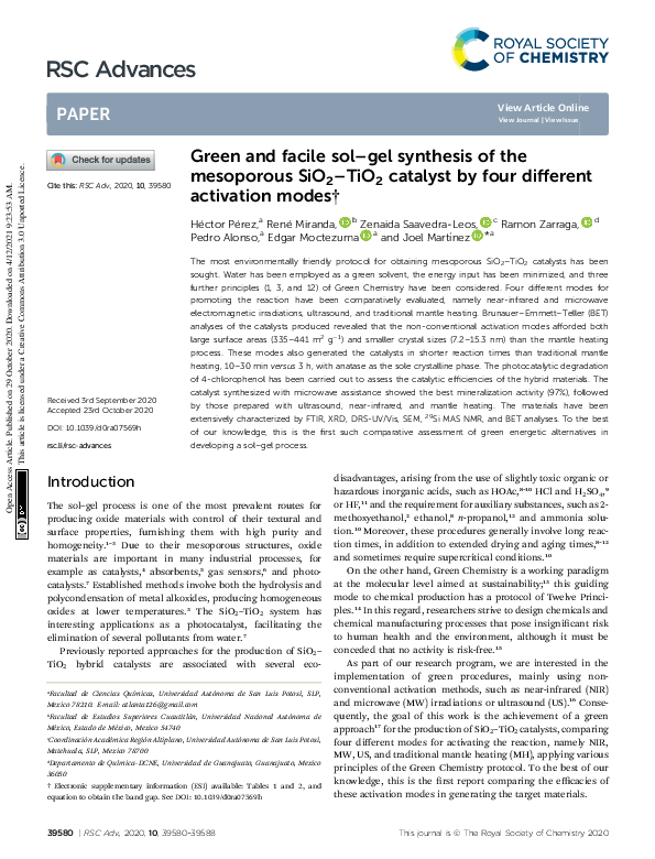 (PDF) Green and facile sol–gel synthesis of the mesoporous SiO2–TiO2 ...