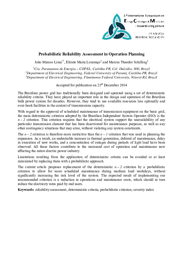 (PDF) Probabilistic reliability assessment in operation planning