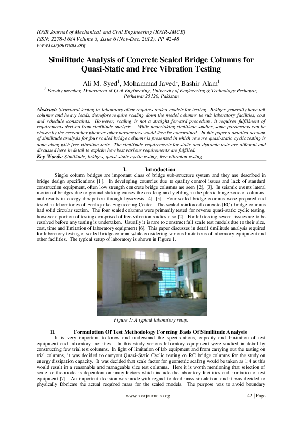 (PDF) Similitude Analysis of Concrete Scaled Bridge Columns for Quasi-Static and Free Vibration ...