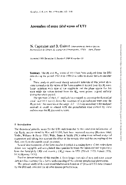 (PDF) Anomalies of some tidal waves of UT1