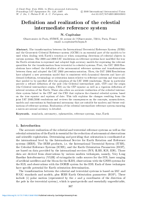 (PDF) Definition and realization of the celestial intermediate ...