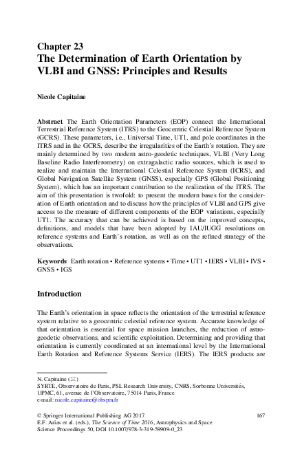 (PDF) The Determination of Earth Orientation by VLBI and GNSS ...