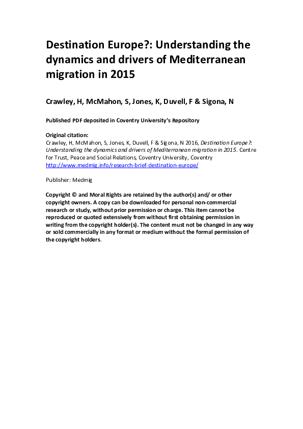 (PDF) Destination Europe?: Understanding the dynamics and drivers of ...