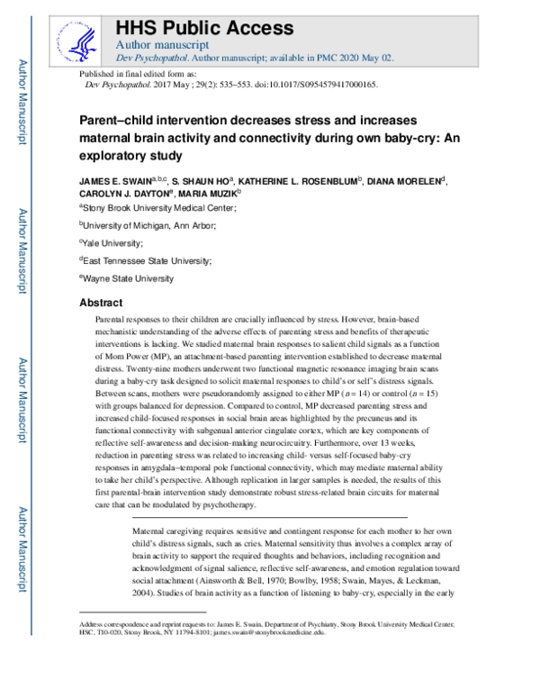 (PDF) Parent–child intervention decreases stress and increases maternal ...