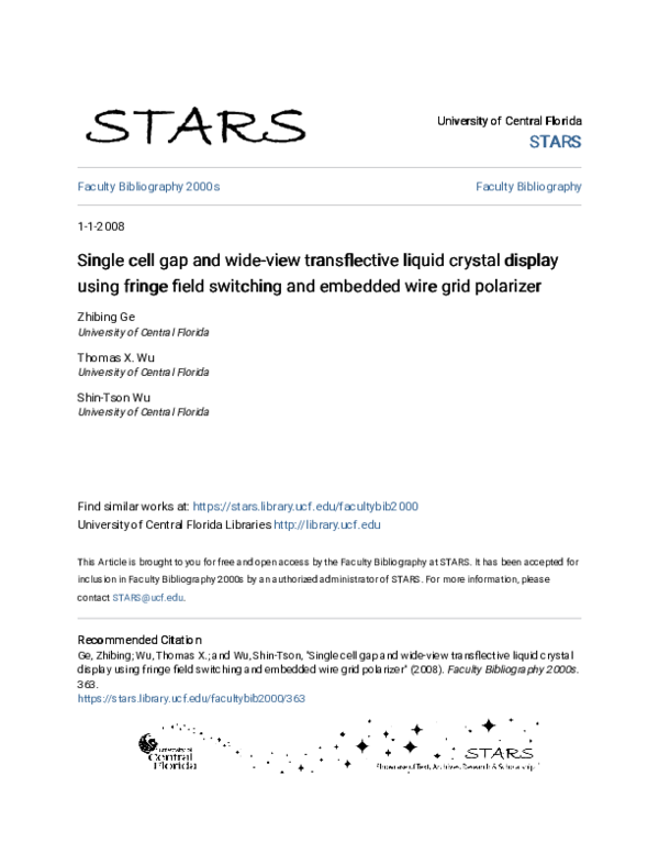 (PDF) Single cell gap and wide-view transflective liquid crystal ...