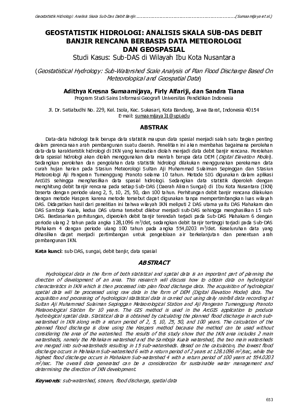 (PDF) GEOSTATISTIK HIDROLOGI ANALISIS SKALA SUB DAS DEBIT BANJIR ...
