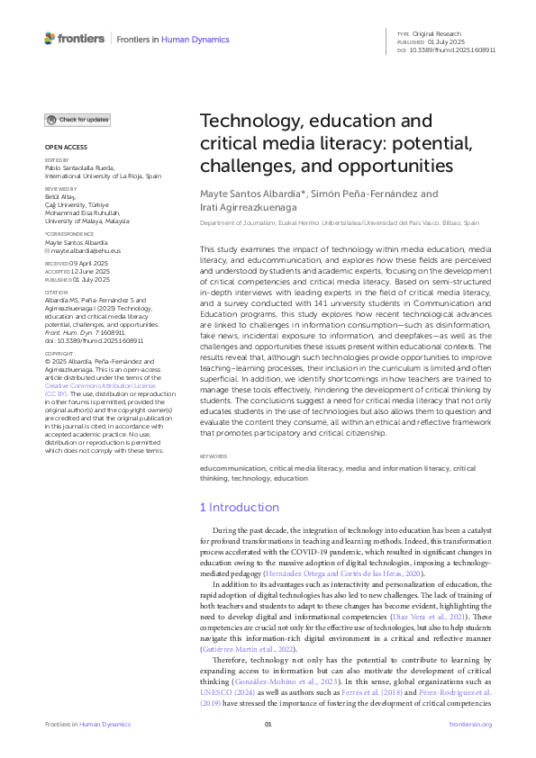 (PDF) Technology, education and critical media literacy: potential ...