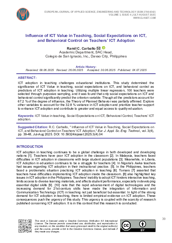 (PDF) Influence of ICT Value in Teaching, Social Expectations on ICT ...