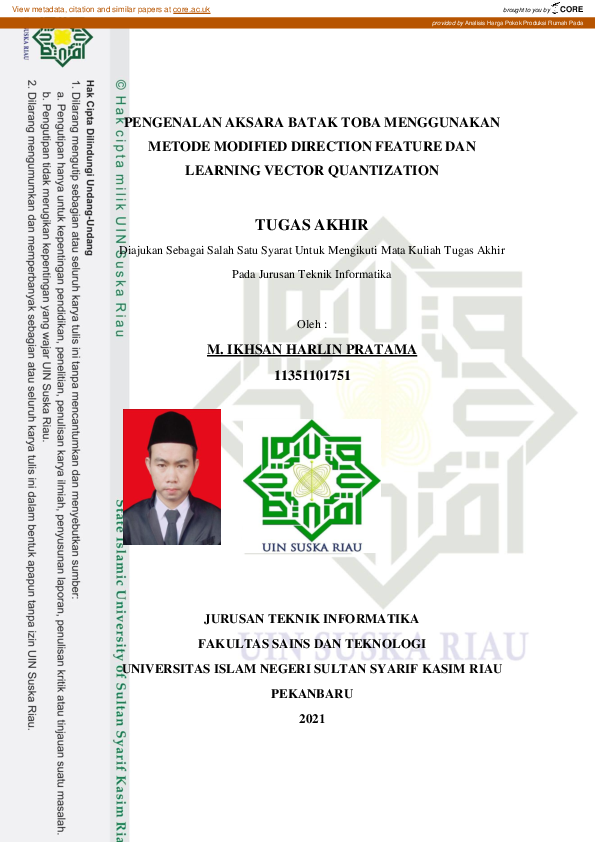 (PDF) Pengenalan Aksara Batak Toba Menggunakan Metode Modified ...