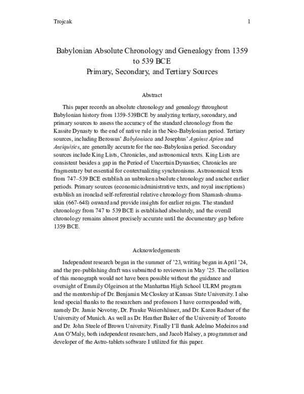 (PDF) Babylonian Absolute Chronology and Genealogy from 1359 to 539 BCE