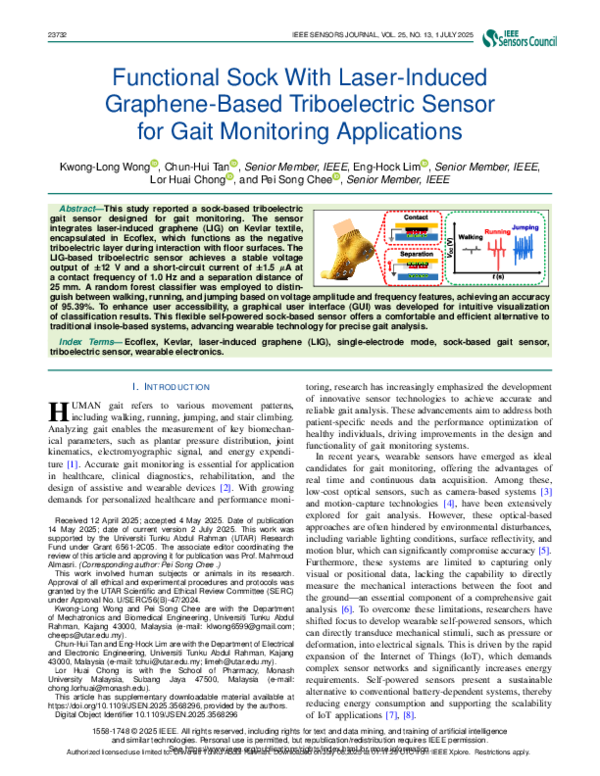 (PDF) Functional Sock With Laser-Induced Graphene-Based Triboelectric Sensor for Gait Monitoring ...