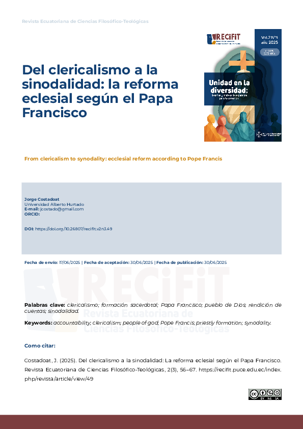 (PDF) Del clericalismo a la sinodalidad: la reforma eclesial según el Papa Francisco