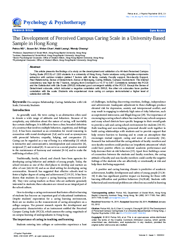 (PDF) The Development of Perceived Campus Caring Scale in a University ...