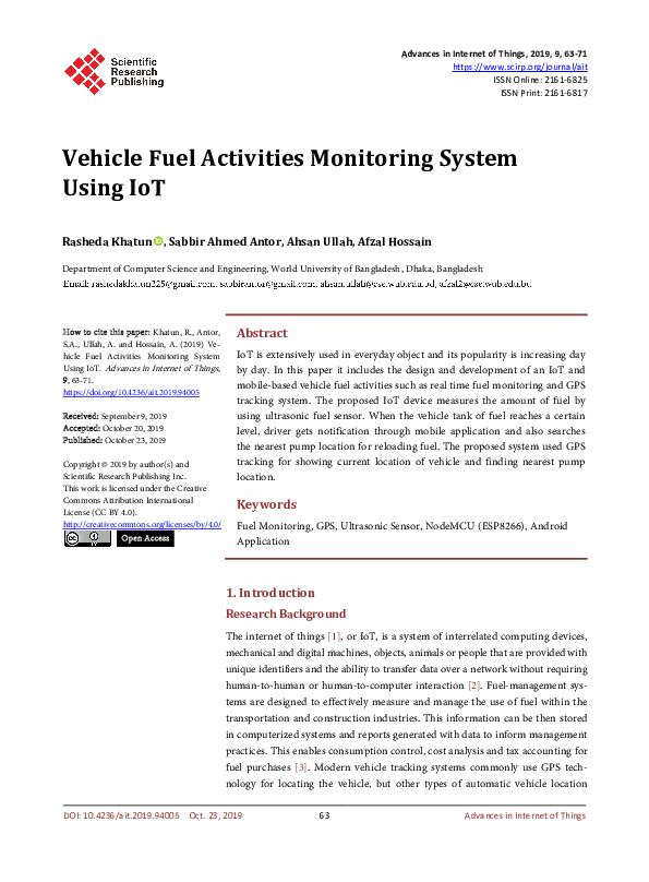 (PDF) Vehicle Fuel Activities Monitoring System Using IoT