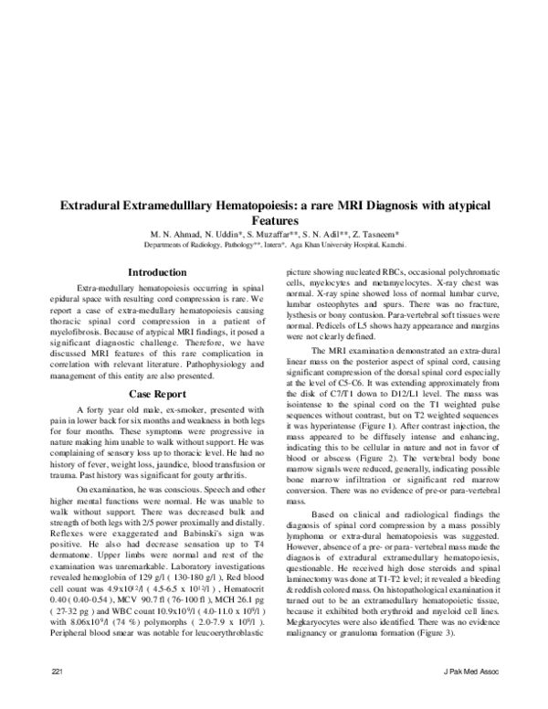 (PDF) Extradural extramedullary hematopoiesis: a rare MRI diagnosis ...