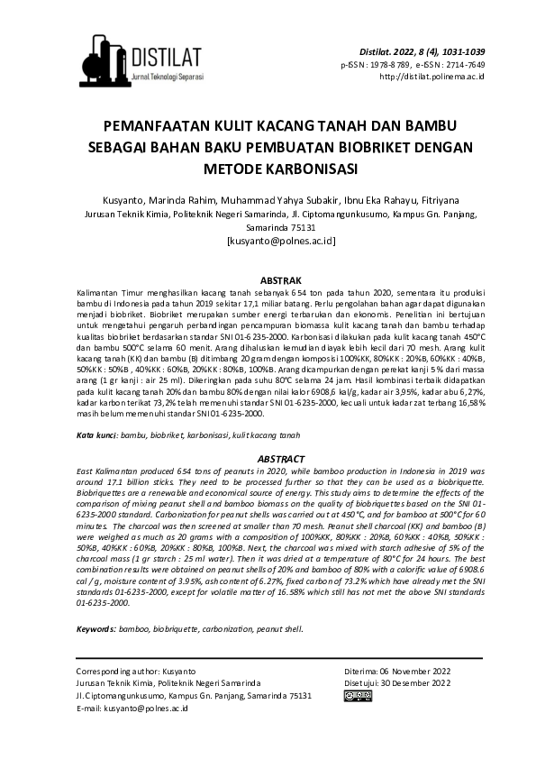 (PDF) Pemanfaatan Kulit Kacang Tanah Dan Bambu Sebagai Bahan Baku ...