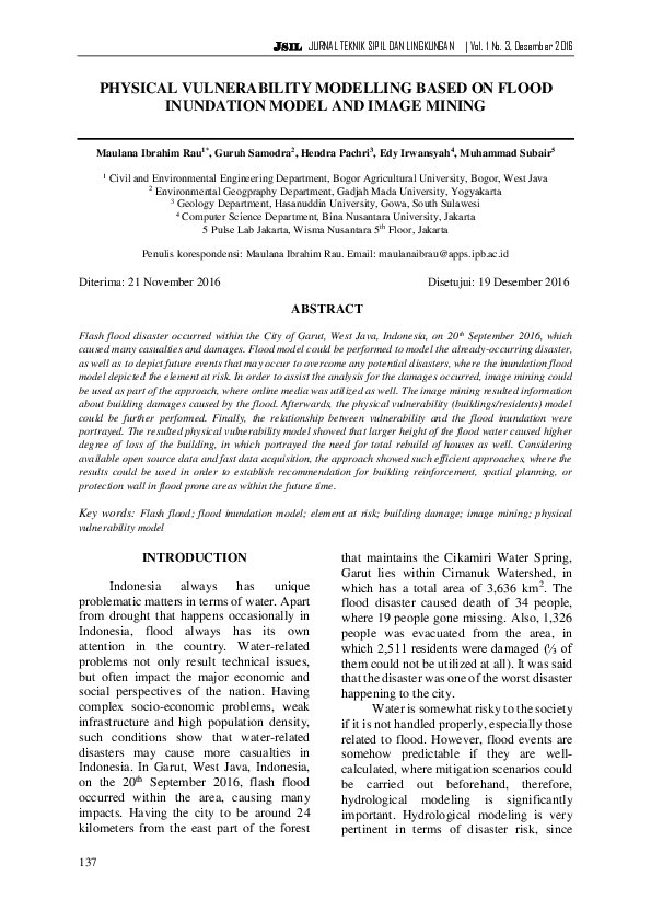 (PDF) Physical Vulnerability Modeling Based On Flood Inundation Model and Image Mining
