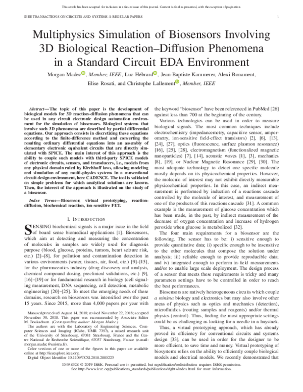 (PDF) Multiphysics Simulation of Biosensors Involving 3D Biological Reaction–Diffusion Phenomena ...