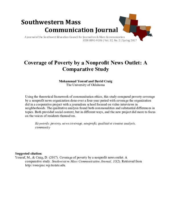 (PDF) Coverage of Poverty by a Nonprofit News Outlet: A Comparative Study