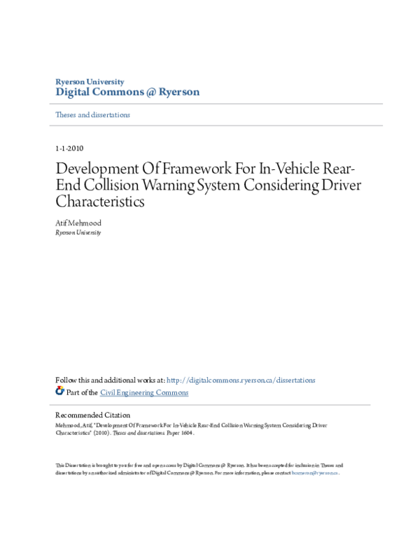 (PDF) Development Of Framework For In-Vehicle Rear-End Collision ...