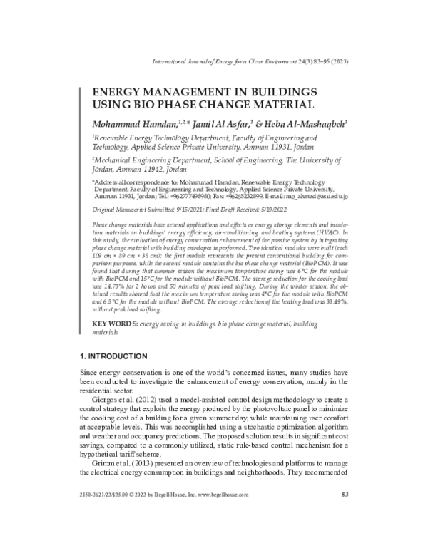(PDF) Energy Management in Buildings Using Bio Phase Change Material