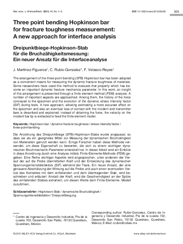 (PDF) Three point bending Hopkinson bar for fracture toughness ...