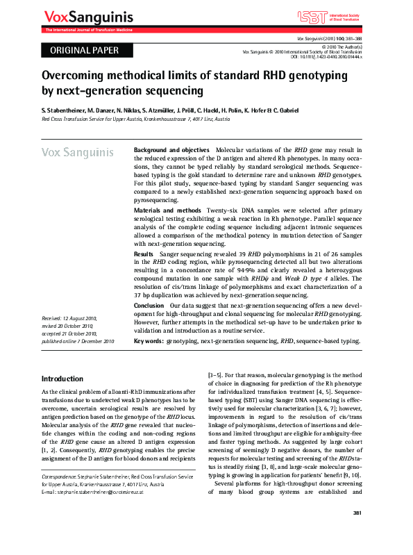 (PDF) Overcoming methodical limits of standard RHD genotyping by next ...
