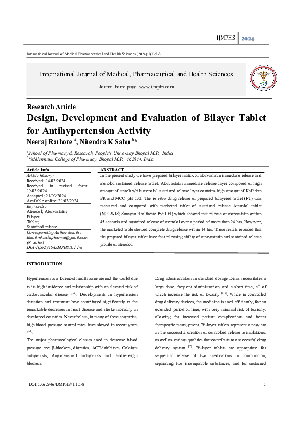 (PDF) Design, Development and Evaluation of Bilayer Tablet for ...