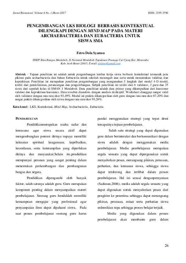 (PDF) Pengembangan LKS Biologi Berbasis Kontekstual Dilengkapi Dengan Mind Map Pada Materi ...