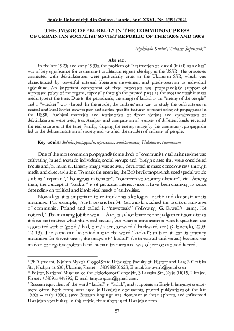 (PDF) THE IMAGE OF "KURKUL" IN THE COMMUNIST PRESS OF UKRAINIAN ...
