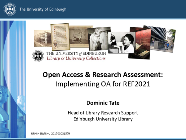 (PDF) Open Access & Research Assessment: Implementing OA for REF2021