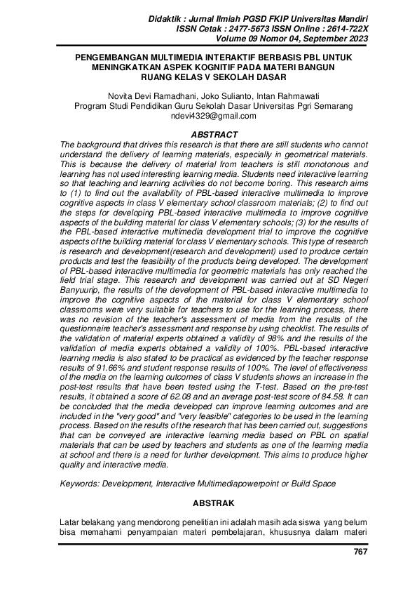 (PDF) Pengembangan Multimedia Interaktif Berbasis PBL Untuk Meningkatkan Aspek Kognitif Pada ...