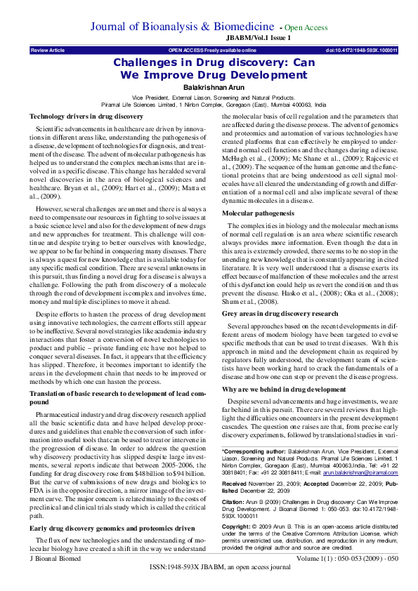 (PDF) Challenges in Drug discovery: Can We Improve Drug Development