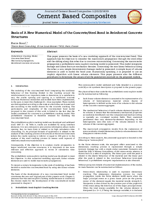 (PDF) Basis of A New Numerical Model of the Concrete/Steel Bond in ...