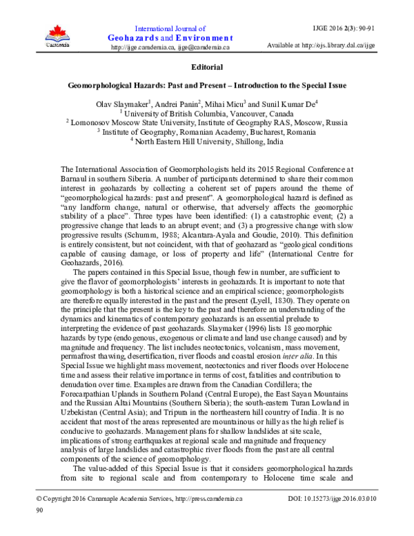 (PDF) Introduction to the “Tectonics and Geohazards” special issue