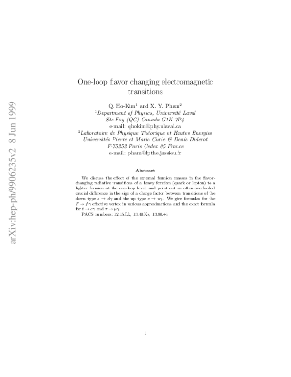(PDF) One-loop flavor changing electromagnetic transitions