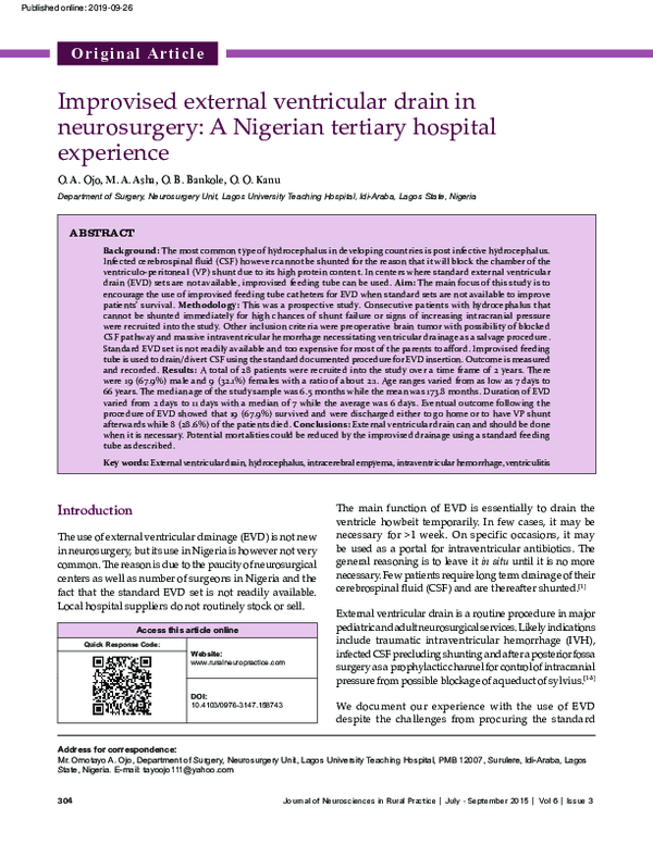 (PDF) Improvised external ventricular drain in neurosurgery: A Nigerian ...