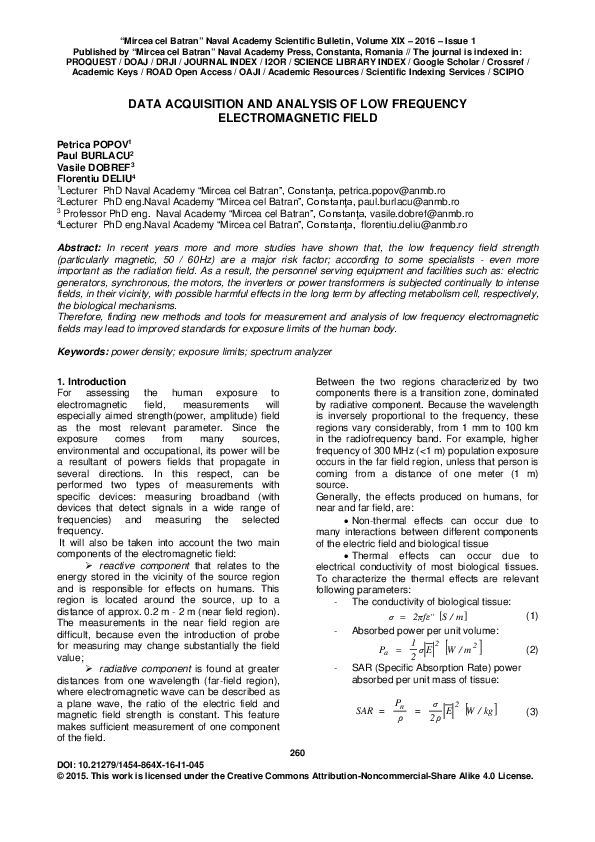(PDF) Data Acquisition and Analysis of Low Frequency Electromagnetic Field