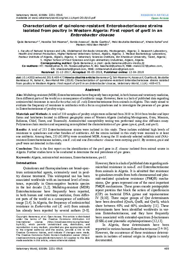 (PDF) Characterization of quinolone-resistant Enterobacteriaceae ...