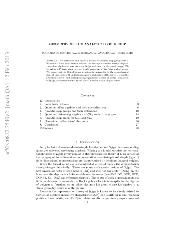 (PDF) Geometry of the analytic loop group