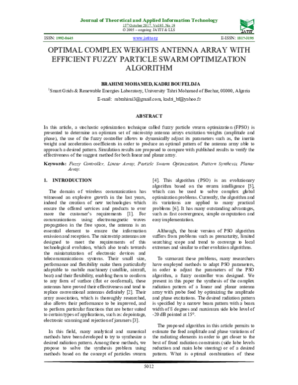 (PDF) Optimal Complex Weights Antenna Array with Efficient Fuzzy Particle Swarm Optimization ...