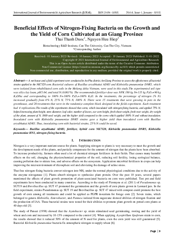 (PDF) Beneficial Effects of Nitrogen-Fixing Bacteria on the Growth and ...