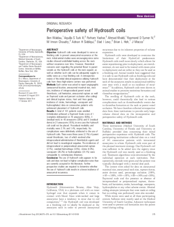 (PDF) Perioperative safety of Hydrosoft coils