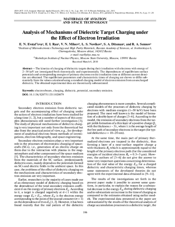(PDF) Analysis of mechanisms of dielectric target charging under the ...