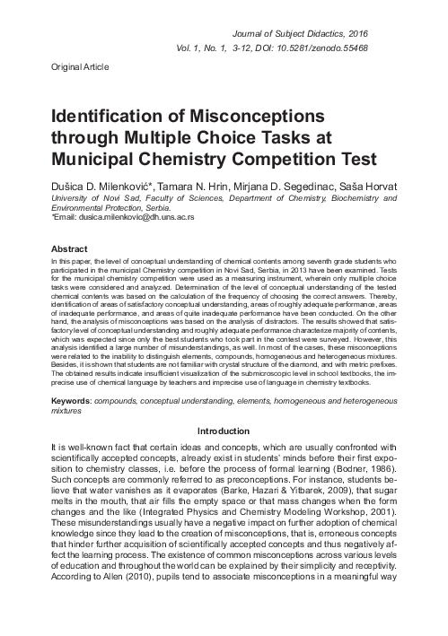 (PDF) Identification of Misconceptions through Multiple Choice Tasks at ...