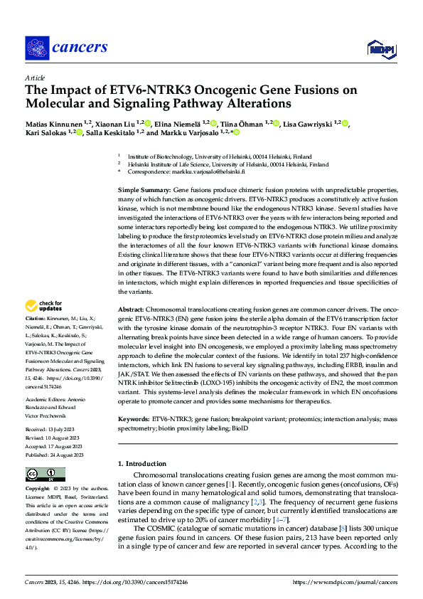 (PDF) The Impact of ETV6-NTRK3 Oncogenic Gene Fusions on Molecular and ...