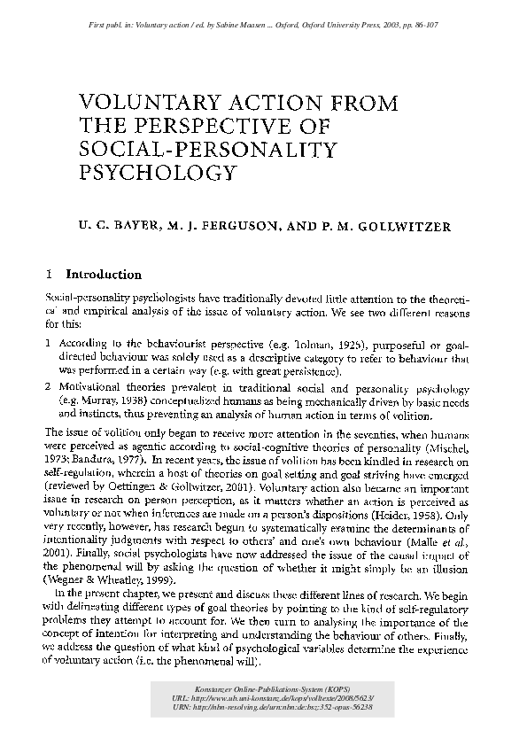 (PDF) Voluntary action from the perspective of social-personality ...