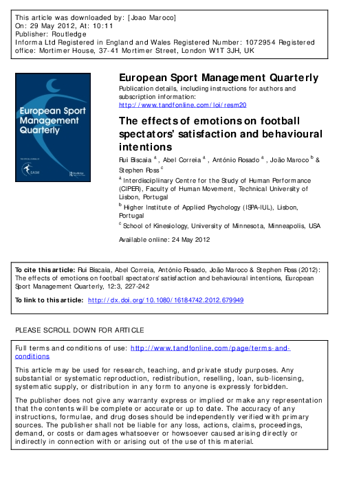 (PDF) The effects of emotions on football spectators' satisfaction and ...