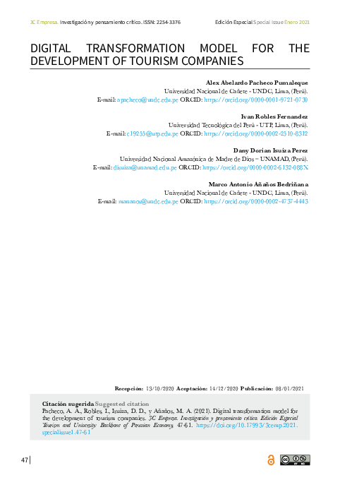 (PDF) Digital transformation model for the development of tourism companies