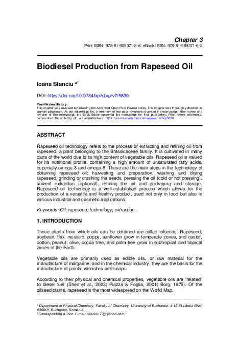 (PDF) Biodiesel Production from Rapeseed Oil